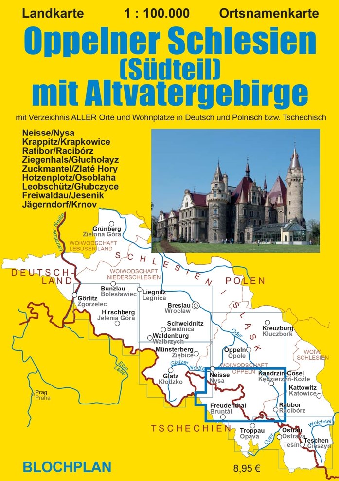Landkarte: Oppelner Schlesien (Südteil) mit Altvatergebirge, 8,95
